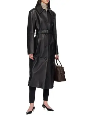TOTEME Button-up Belted Leather Overcoat