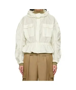 Moncler Curton Hooded Peplum Jacket - White
