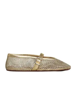 Alaïa Buckle Detailed Fishnet Ballet Flats - Nude