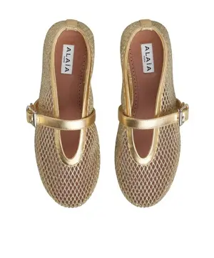 Alaïa Buckle Detailed Fishnet Ballet Flats - Nude