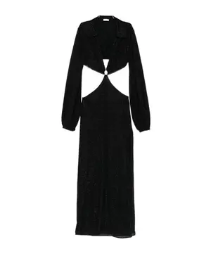Oseree Metallic Long-sleeved Cut-out Dress
