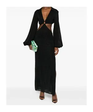 Oseree Metallic Long-sleeved Cut-out Dress