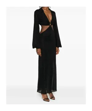 Oseree Metallic Long-sleeved Cut-out Dress