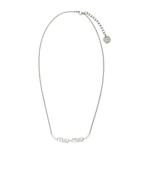Miu Miu Metal Necklace With Crystals - Gray
