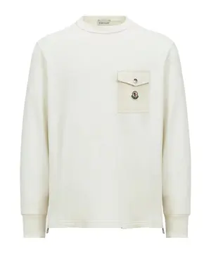 Moncler Logo Patch Chest Pocket Crewneck Sweatshirt - White