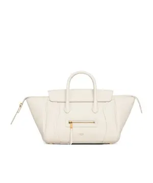 Celine Little Luggage Handbag In Grained Calfskin - White