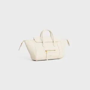 Celine Little Luggage Handbag In Grained Calfskin - White
