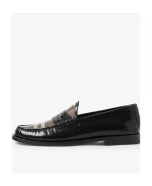 Burberry Checked Panel Leather Loafers