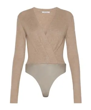 Max Mara Long-sleeved Cross-over Knitwear - Sand-colored