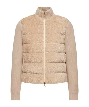 Moncler Padded Teddy Wool Zip-up Cardigan - Light Beige