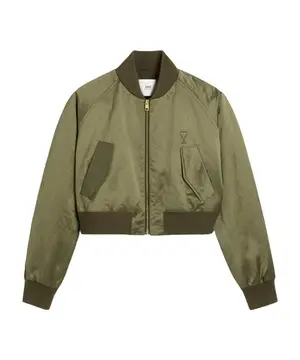AMI Paris Satin De Coeur Bomber Jacket - Green