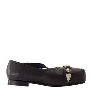 Toga Metallic Detail Square-toe Ballerina Shoes - Black