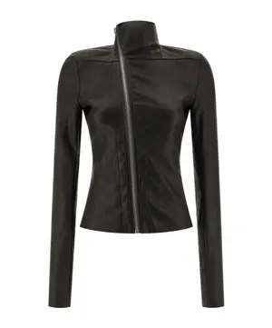 Rick Owens High Neck Zip-up Leather Jacket - Black