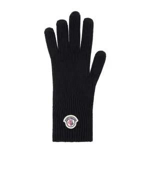 Moncler Logo Patch Knitted Gloves - Black