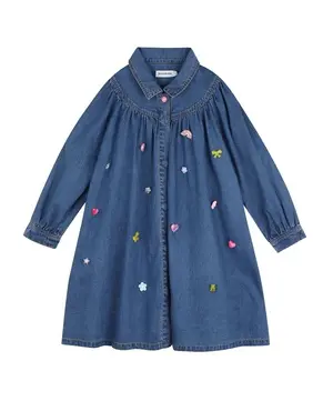 BILLIEBLUSH Embellished Gathered Denim Dress - Blue