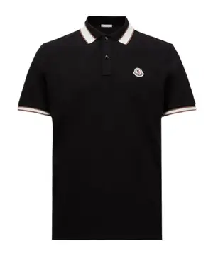 Moncler Logo Patch Short Sleeved Polo Shirt - Black