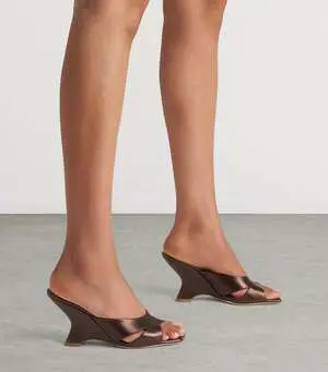 MALONE SOULIERS Metallic Leather Lourdes Wedge Mules 85 - Brown