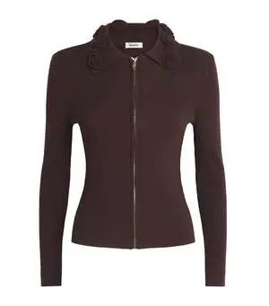 Sandro Floral-collar Zip-up Cardigan