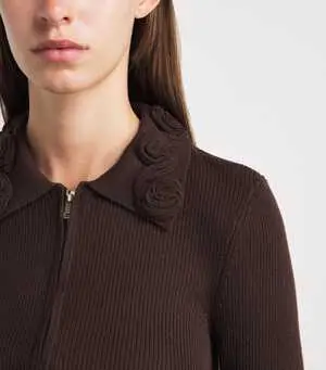 Sandro Floral-collar Zip-up Cardigan
