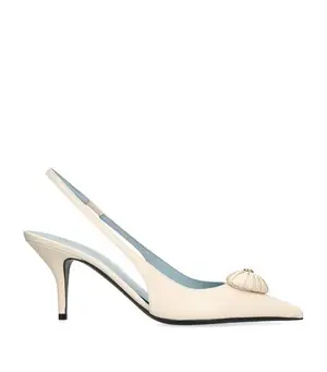 Valentino Garavani Leather Coeur Royal Slingback Pumps 75 - Ivory