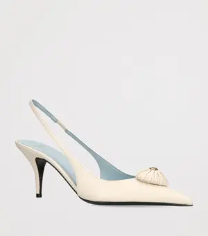 Valentino Garavani Leather Coeur Royal Slingback Pumps 75 - Ivory