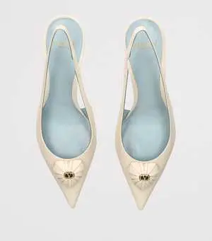 Valentino Garavani Leather Coeur Royal Slingback Pumps 75 - Ivory