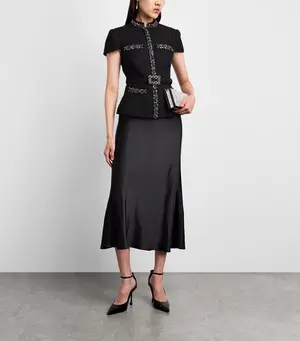 SELF-PORTRAIT Satin Bouclé Crystal-embellished Midi Dress