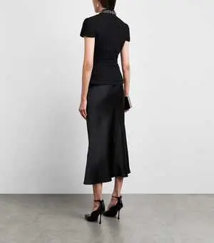 SELF-PORTRAIT Satin Bouclé Crystal-embellished Midi Dress