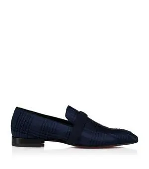 CHRISTIAN LOUBOUTIN Dandydeco Satin Tartan Loafers - Navy
