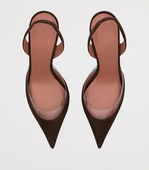 Amina Muaddi Suede Lara Slingback Heels 70 - Brown