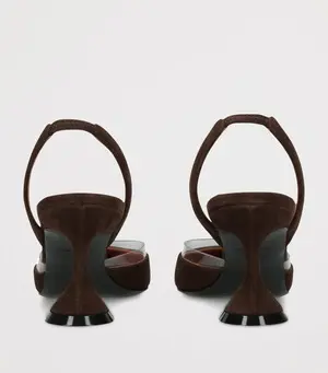 Amina Muaddi Suede Lara Slingback Heels 70 - Brown