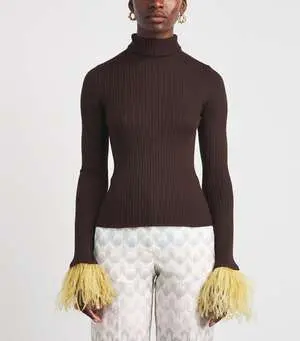 La DoubleJ Cashmere-silk Feather-trim Sweater