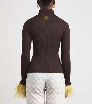 La DoubleJ Cashmere-silk Feather-trim Sweater