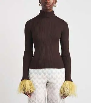 La DoubleJ Cashmere-silk Feather-trim Sweater - Brown