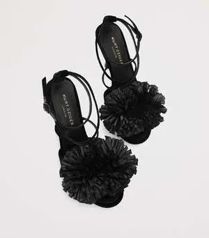 Kurt Geiger Velvet Pom Pom Heeled Sandals