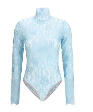 Valentino Garavani Lace Detailed Mock Neck Bodysuit