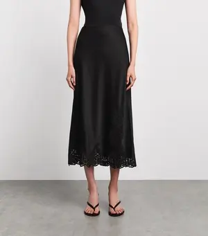 ME+EM Satin Lace-trim Maxi Skirt - Black