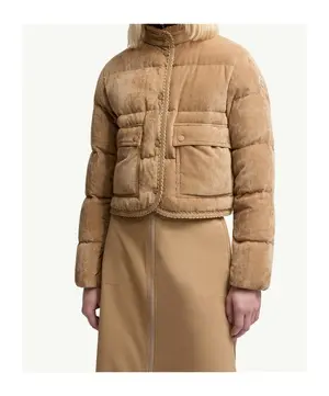 Moncler Essarts Braided Trim Corduroy Short Down Jacket - Light Brown