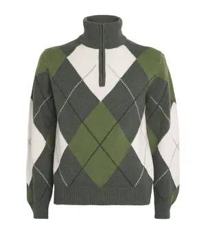 Purdey Wool-cashmere Strathmore Argyle Quarter-zip Sweater - Green
