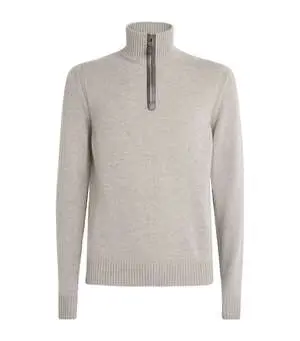 Purdey Cashmere Leather Trim Quarter-zip Sweater