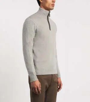 Purdey Cashmere Leather Trim Quarter-zip Sweater