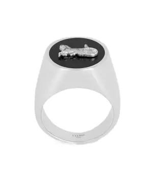 Celine Sulky Signet Ring In Enamel And Brass - Silver/black