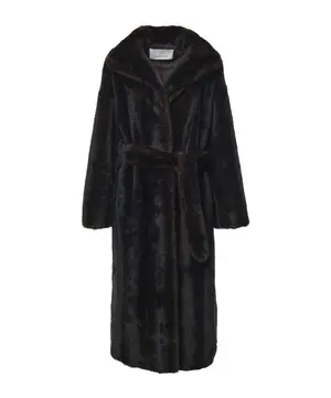 THE FRANKIE SHOP Belted Faux Fur Coat - Brown