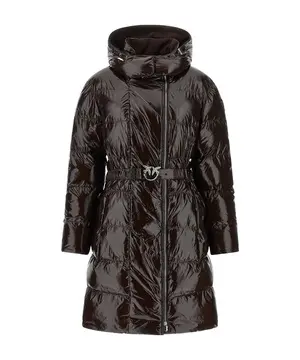 Pinko Love Birds Belted Down Jacket - Brown