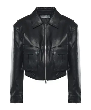 THE FRANKIE SHOP Cropped Lapel Leather Moto Jacket