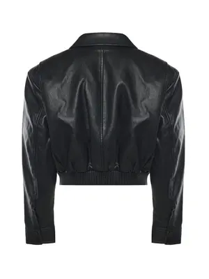THE FRANKIE SHOP Cropped Lapel Leather Moto Jacket