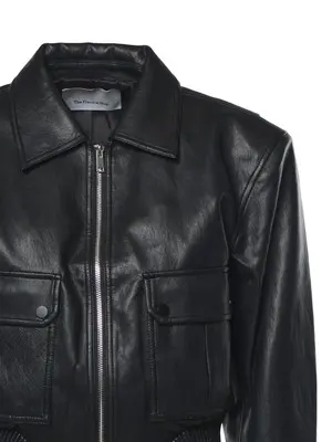 THE FRANKIE SHOP Cropped Lapel Leather Moto Jacket