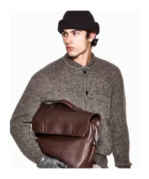 Giorgio Armani Docker Hat In Wool And Cashmere With Leather Details