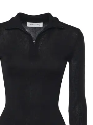 THE FRANKIE SHOP Half Zip Turtleneck Slim Knit Top
