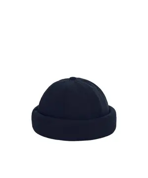 Giorgio Armani Docker Hat In Wool And Cashmere With Leather Details - Black